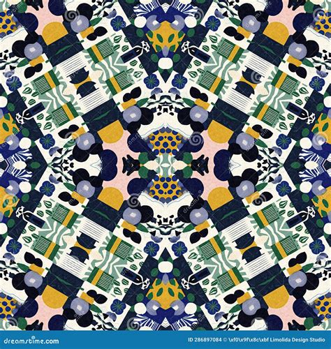 Modern Patchwork Grid Pattern With Fabric Effect Design Seamless Contemporary Quilt Inspired