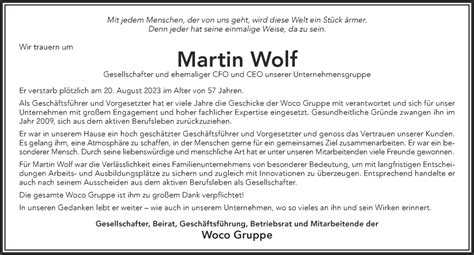 Traueranzeigen Von Martin Ottmar Wolf Trauer Gnz De