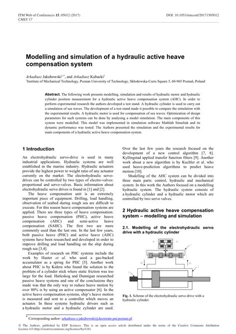 PDF Modelling And Simulation Of A Hydraulic Active Heave Compensation