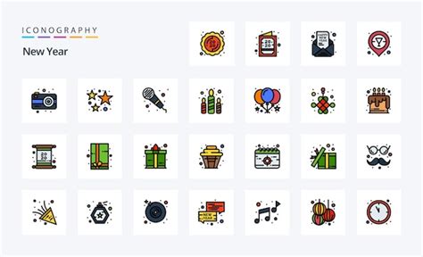 Premium Vector 25 New Year Line Filled Style Icon Pack
