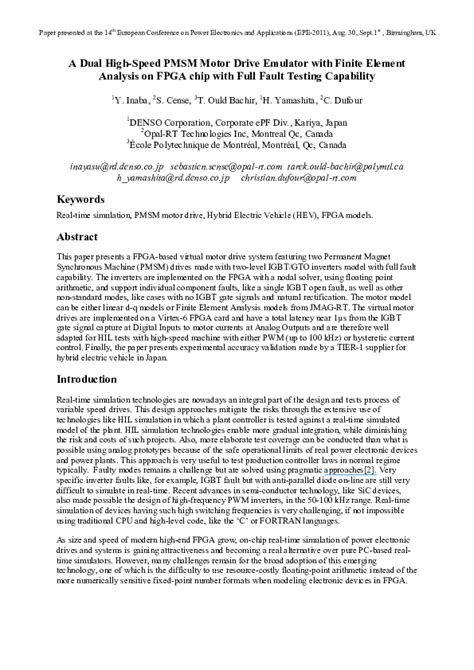 Pdf A Dual High Speed Pmsm Motor Drive Emulator With Finite Element Analysis On Fpga Chip With