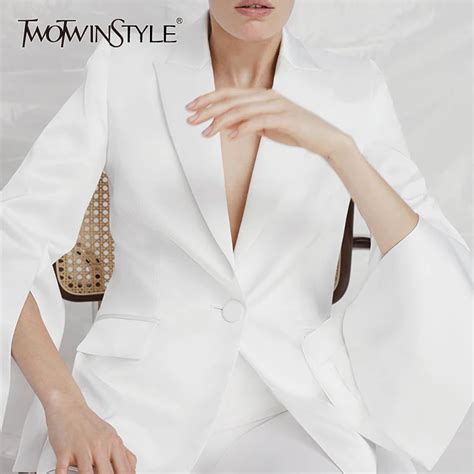 TWOTWINSTYLE Single Breasted Women S Blazer Female V Neck Flare Long Sleeve Split Slim Blazer