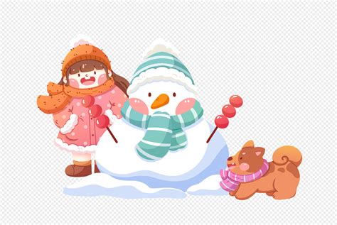눈사람을 만드는 소녀 Png 일러스트 무료 다운로드 Lovepik