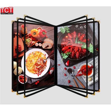 แฟ้มเมนูอาหาร ปกพลาสติกใสอย่างดี ขอบทอง 4แผ่น 8หน้า และ 5 แผ่น 10 หน้า ขนาด A4 สีดำ Menu Folder