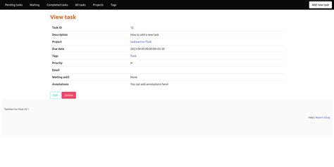 python flask frontend for commandline todo application taskwarrior r