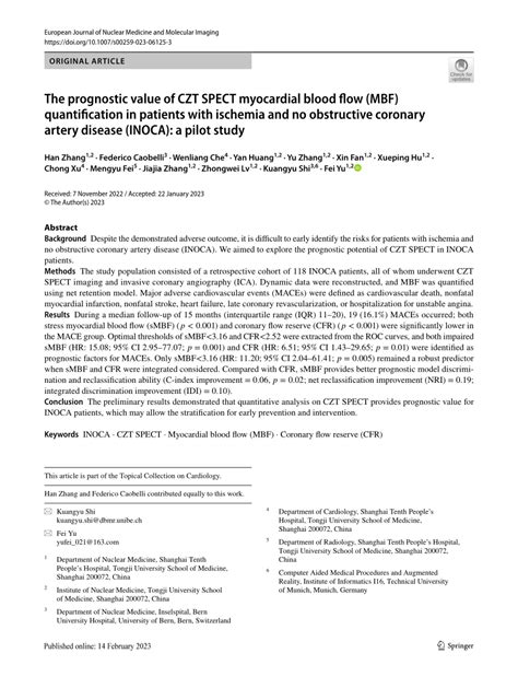 Pdf The Prognostic Value Of Czt Spect Myocardial Blood Flow Mbf