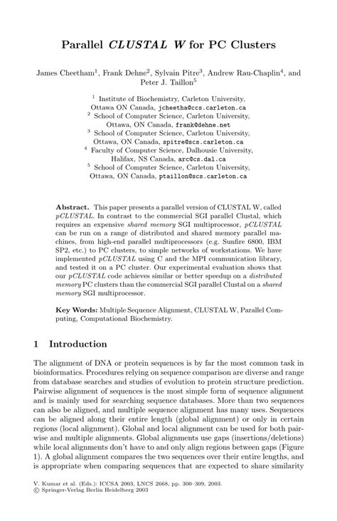 Pdf Parallel Clustal W For Pc Clusters