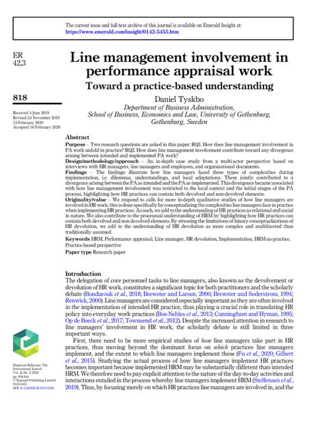 Line Management Involvement In Performance Appraisal Work Pdf Performance Appraisal Human
