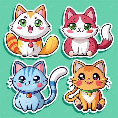 Premium Vector Four Cute Cartoon Cats In Different Colors And Poses