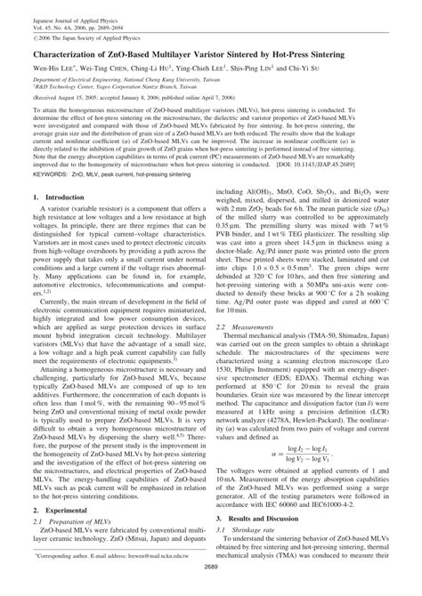 Pdf Characterization Of Zno Based Multilayer Varistor Sintered By Hot Press Sintering