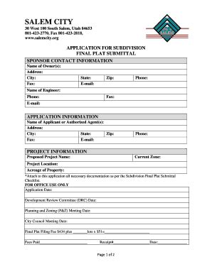 Fillable Online Subdivision Final Plat Submittal Fax Email Print