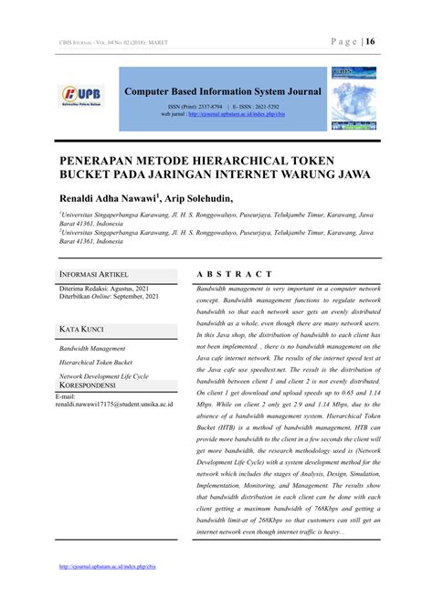 Pdf Penerapan Metode Hierarchical Token Bucket Pada Jaringan Internet Warung Jawa