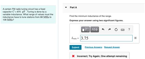 Solved Part A A Certain FM Radio Tuning Circuit Has A Fixed Chegg Com