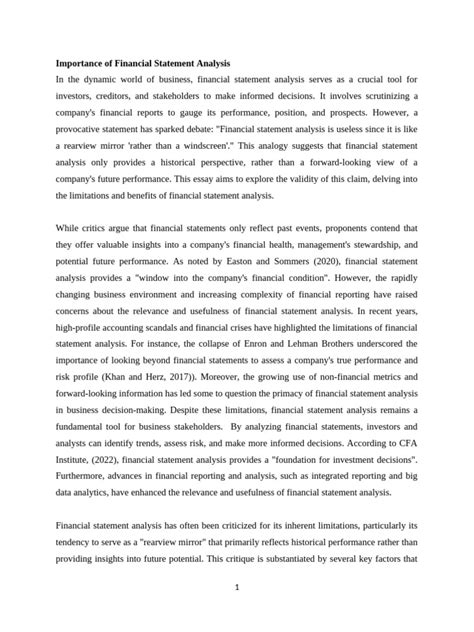 Evaluating Financial Statement Analysis Pdf Scenario Planning Risk