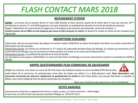 Flash Contact Mars Recensement Citoyen Inscriptions Scolaires