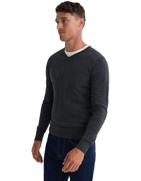 Oxford Basic V Neck Pure Wool Pullover In Charcoal Myer