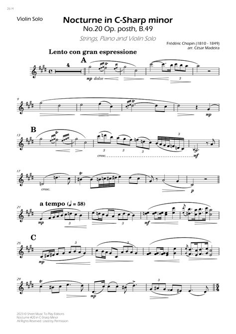 Nocturne No20 In C Sharp Minor Violin Solo Strings And Piano