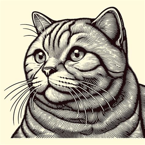 Ilustración de gato con estilo de grabado Vector Premium