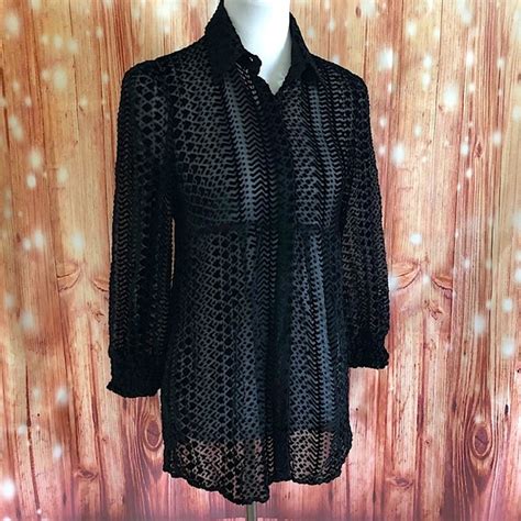 Alice Olivia Tops Alice Olivia Black Semisheer Velvet Burnout