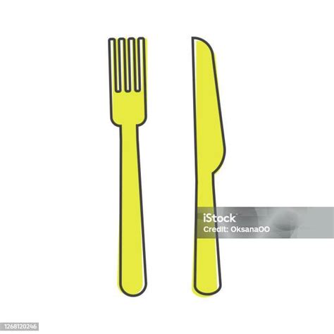 포크 및 나이프 벡터 아이콘 기호는 흰색 고립 된 배경에 만화 스타일을 먹는다 개체 그룹에 대한 스톡 벡터 아트 및 기타 이미지