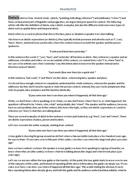 Pragmatics Deixis Reference And Inference And Pressuposition And