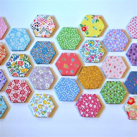 Vintage Hexagon Fabric Etsy