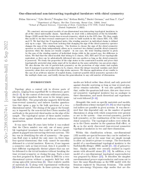 Pdf One Dimensional Non Interacting Topological Insulators With Chiral Symmetry
