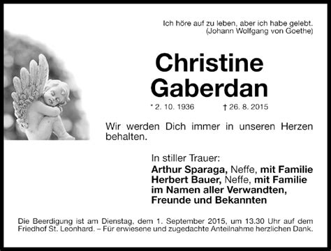 Traueranzeigen Von Christine Gaberdan Trauer Nn De