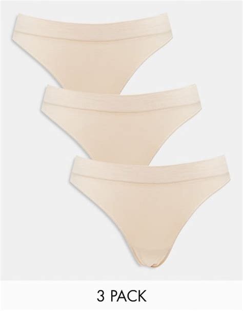 Weekday Cat Seamless 3 Pack Lingerie Thongs In Beige Asos