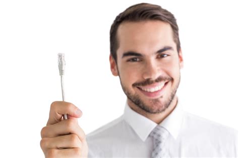 Premium Photo Happy Businessman Holding White Cable