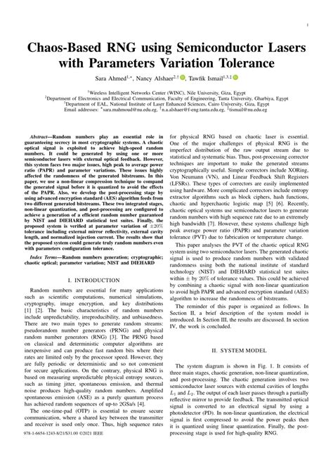 Pdf Chaos Based Rng Using Semiconductor Lasers With Parameters