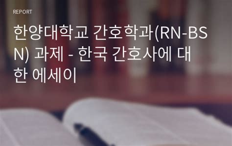 한양대학교 간호학과rn Bsn 과제 한국 간호사에 대한 에세이 레포트