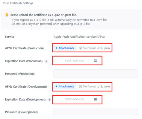 Push Certificate Settings Developer Guides