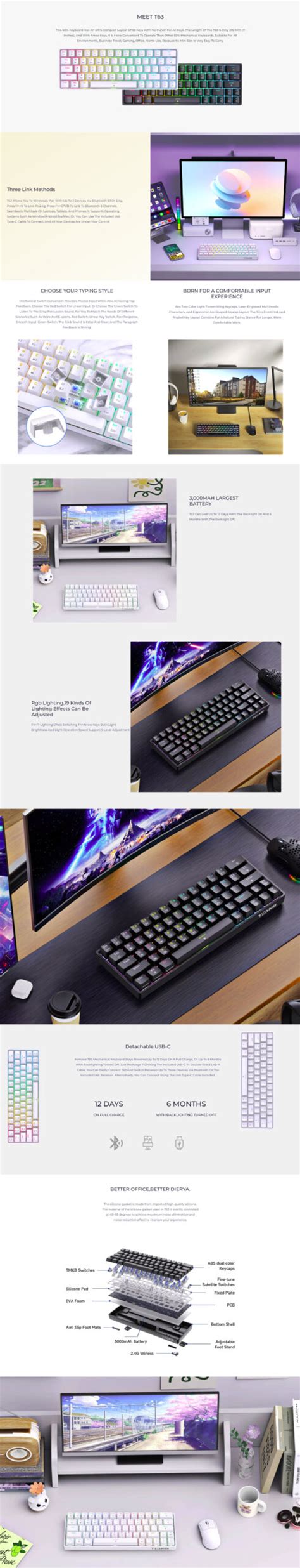 Buy Kemove TMKB T63 Red Switches 60 Wireless Mechanical Keyboard Price In Pakistan