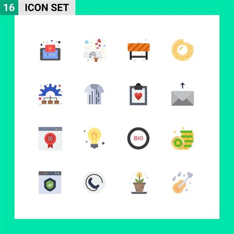 Grupo De 16 Signos Y Símbolos De Colores Planos Para La Gestión De