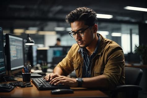 Engenheiro Trabalhando Em Um Computador No Escritório Conceito De