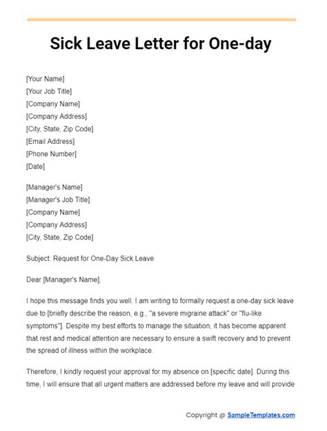 FREE Formal Sick Leave Letter Templates Samples PDF Word Google Docs Pages