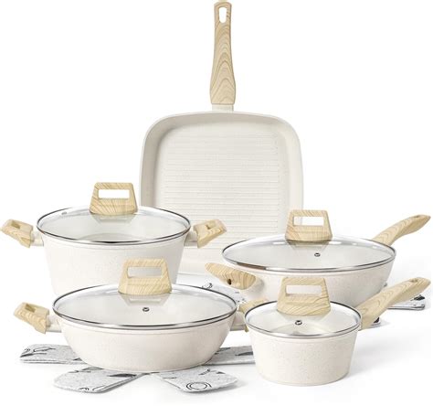 Amazon Carote Piece Pots And Pans Set Nonstick White Granite