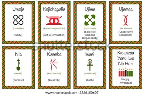 Set Cards Seven Signs Kwanzaa Principles Stock Vector Royalty Free 2226150607 Shutterstock
