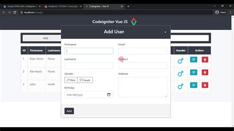 simple crud in codeigniter and vue js demo youtube