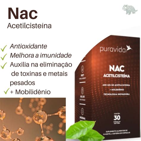 Nac Acetilcisteína 600mg Molibdênio 30softgel PuraVida SOU DE GAIA Sua essência conectada