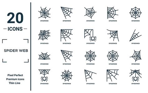 스파이더 웹 선형 아이콘 세트입니다 얇은 선 거미줄 거미줄 거미줄 보고서 아이콘 프리젠 테이션 다이어그램 웹 디자인을 포함합니다