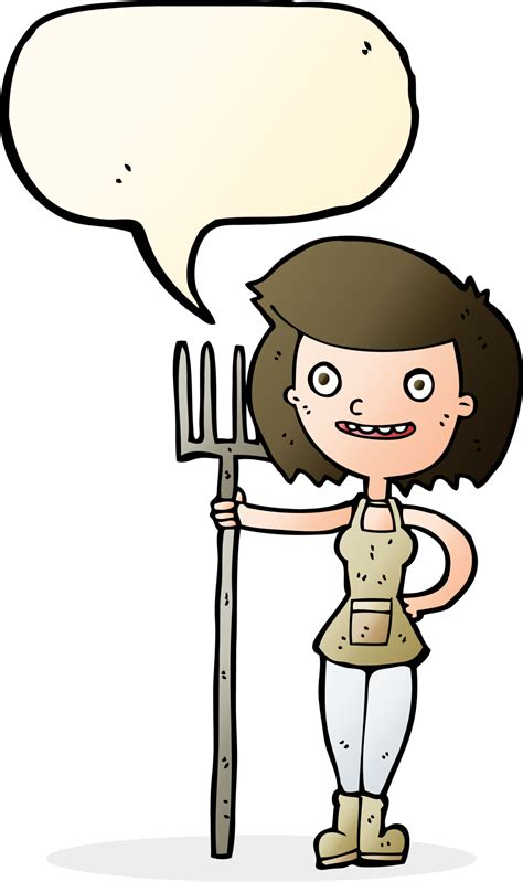 Cartoon Happy Farmer Girl With Speech Bubble 38939711 Png