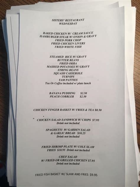 Menu At Sisters Restaurant Troy