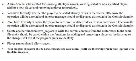 Solved Create A Program That Manages The Statistics For A Chegg Com