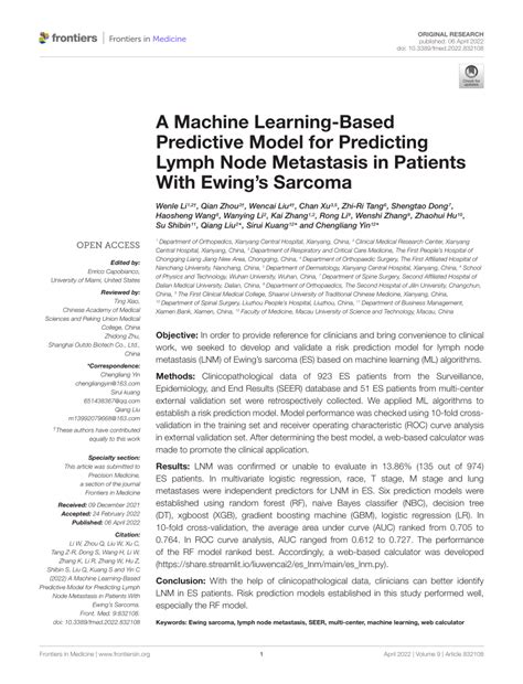 Pdf A Machine Learning Based Predictive Model For Predicting Lymph