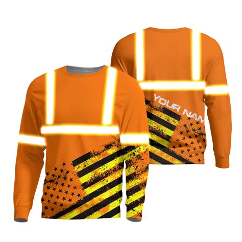 Hi Vis Long Sleeve Shirt Reflective Black And Orange Neon Usa Flag