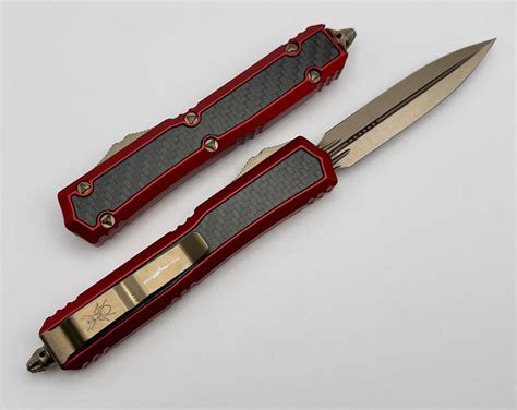 Microtech Makora Bronze Double Edge W Carbon Fiber Inlays And Red 206 1