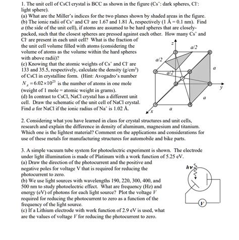 solved 1 the unit cell of cscl crystal is bcc as shown in the figure