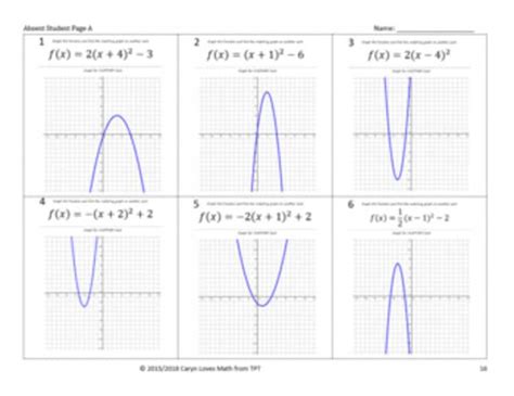 Graphing Quadratics In Vertex Form Walk Around Activity Transformations